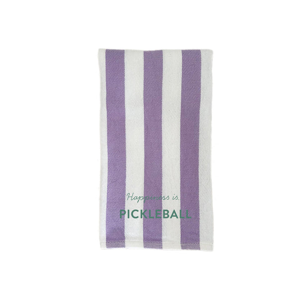 Tea/Hand Towel Pickleball, Striped Lilac - Happiness Is...